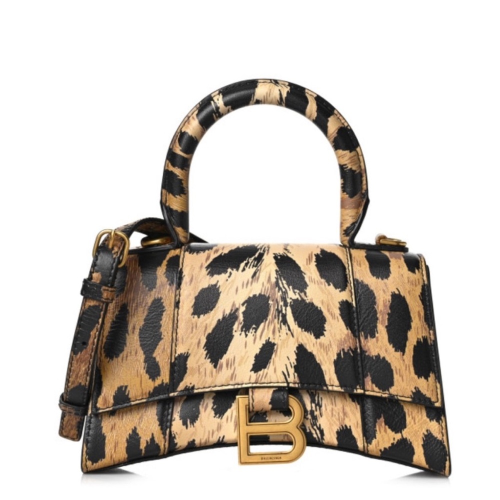 Authentic Balenciaga Hourglass Leopard Print Purse W … - Gem